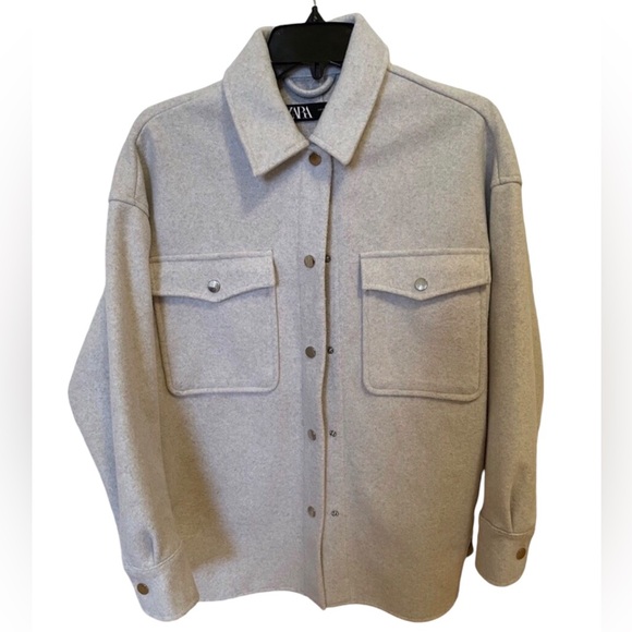 Zara | Jackets & Coats | Zara Off White Soft Button Down Overshirt ...